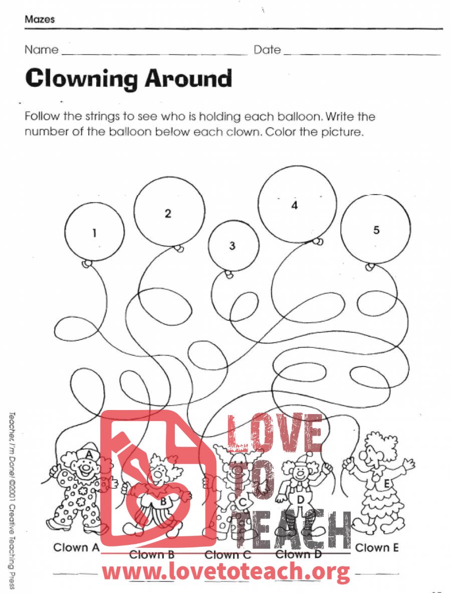 Follow the Balloon String Worksheet | LoveToTeach.org Follow the Balloon String Worksheet | LoveToTeach.org